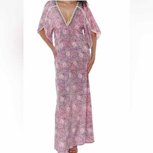 RAGA | Dresses | Raga Baran Plunge Dress Paisley Floral Purple Maxi Kimono Anthropologie Nwt ...
